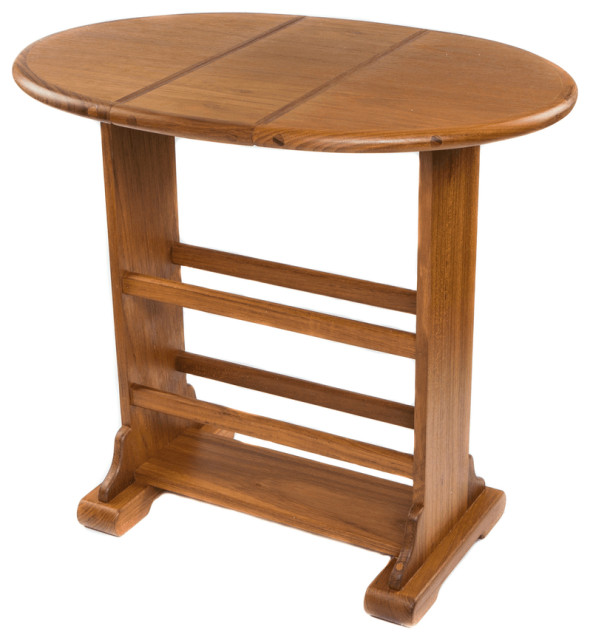 21" Brown Solid Wood Oval Drop Leaf End Table - Transitional - Side Tables And End Tables - by ...