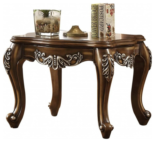 Traditional End Table, Unique Design With Wooden Legs & Curved Top ...
