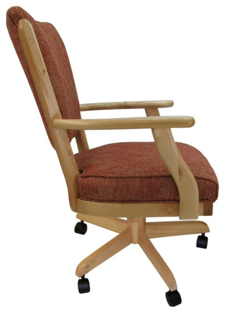 Pemberly Row 37" Modern Wood Swivel Dining Chair on Wheels in Red ...