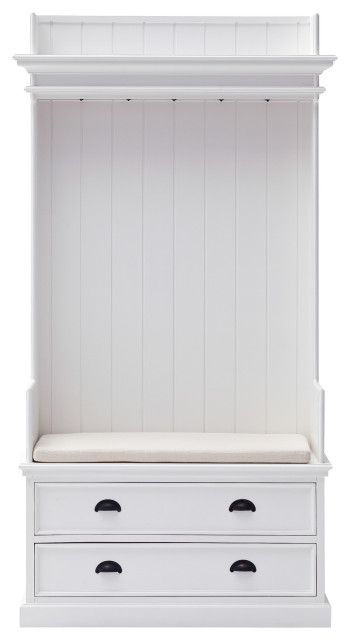 Classic White Entryway Coat Rack and Bench With Drawers - Traditional ...