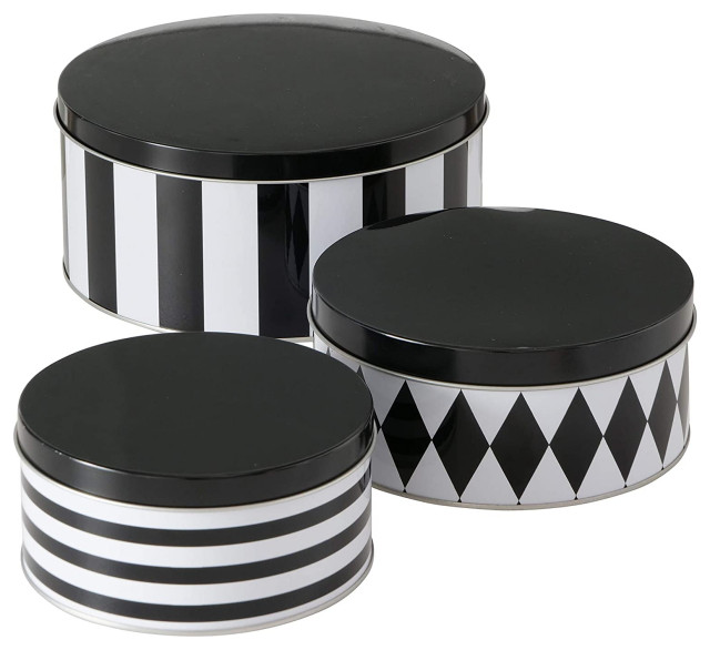 3 Piece Black and White Cookie Tin Set - Contemporary - Kitchen ...