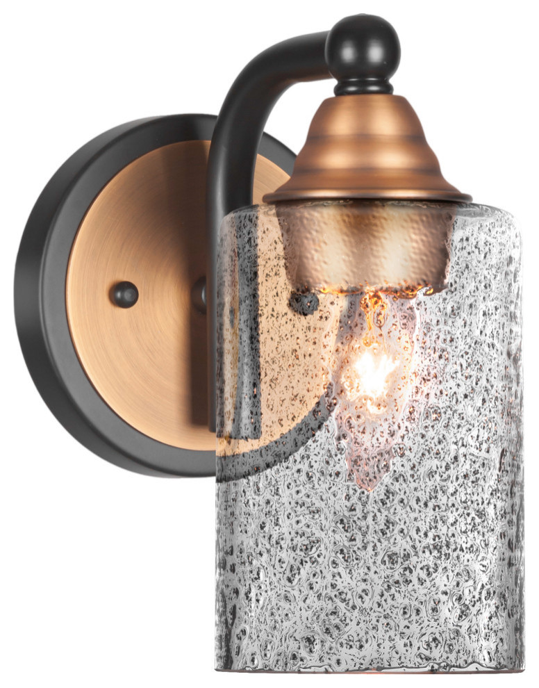 Paramount Wall Sconce, Matte Black & Brass, 4" Smoke Bubble Glass ...