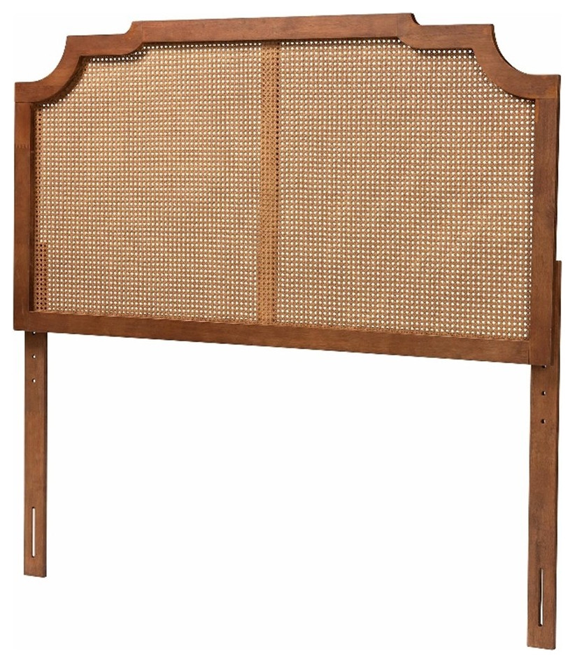 Baxton Studio Fortuna Wood & Rattan Queen Size Headboard in Ash Walnut ...