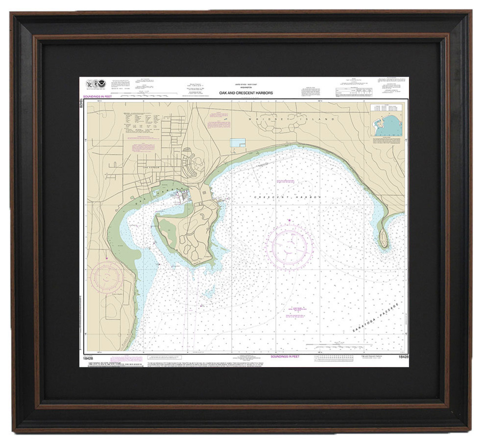 Framed Nautical Chart, Oak And Crescent Harbors - Traditional - Prints ...