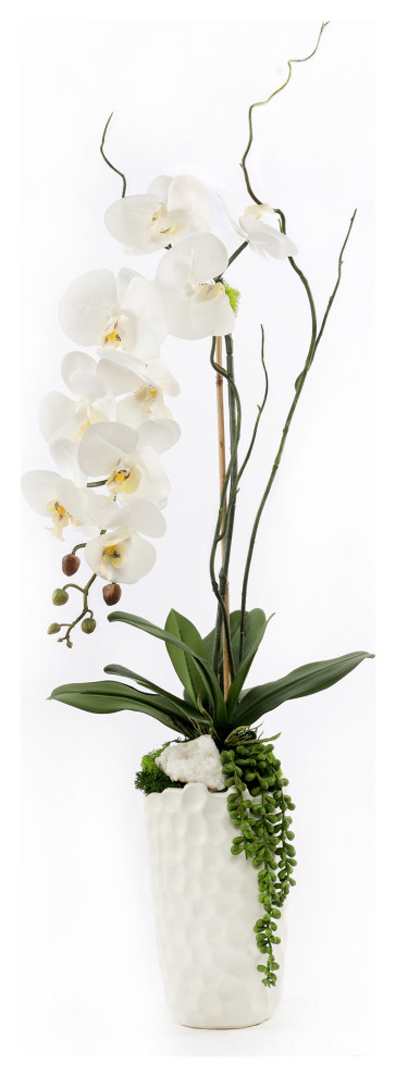 Tall Real Touch White Orchid Arrangement in White Vase - Modern ...