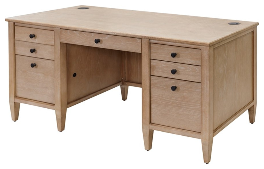Pemberly Row Modern Wood Double Pedestal Wood Desk Fully Assembled ...