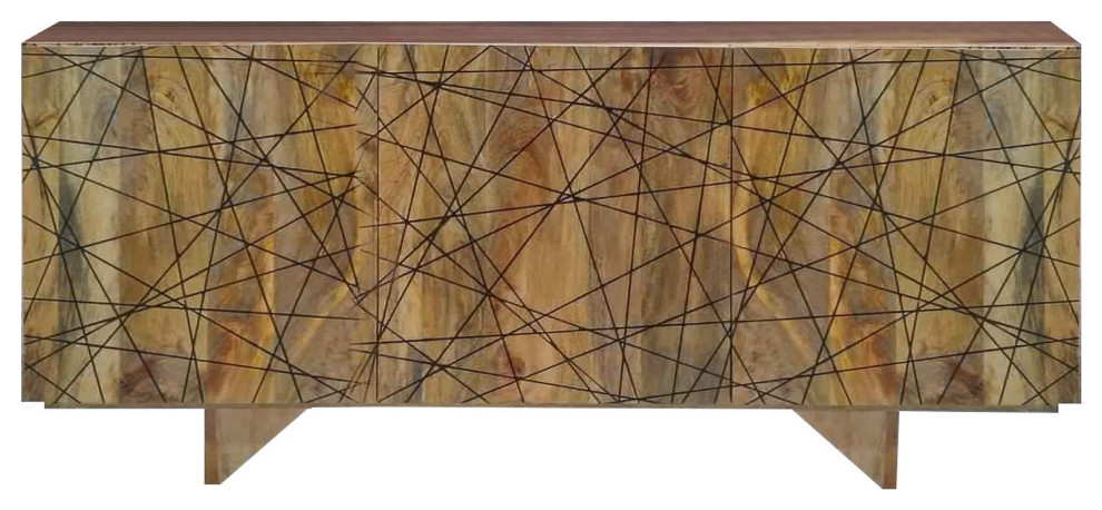 3 Door Wooden Console Table with Geometric Front Panels, Brown ...