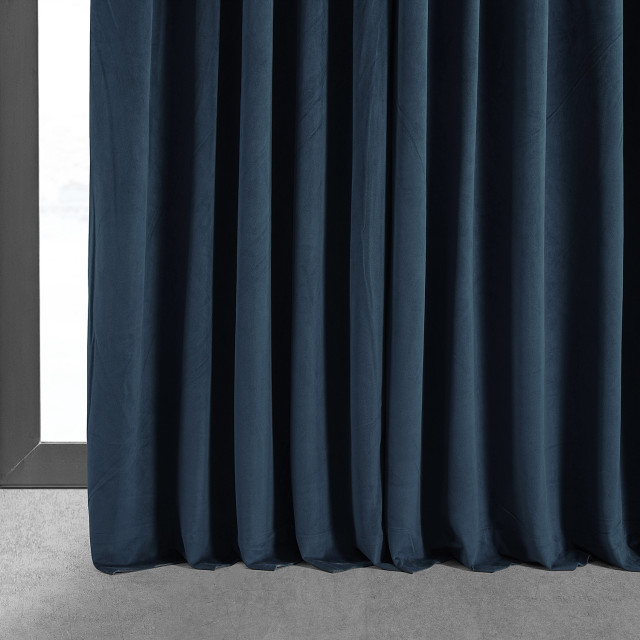 Signature Midnight Blue Doublewide Blackout Velvet Curtain Single Panel ...