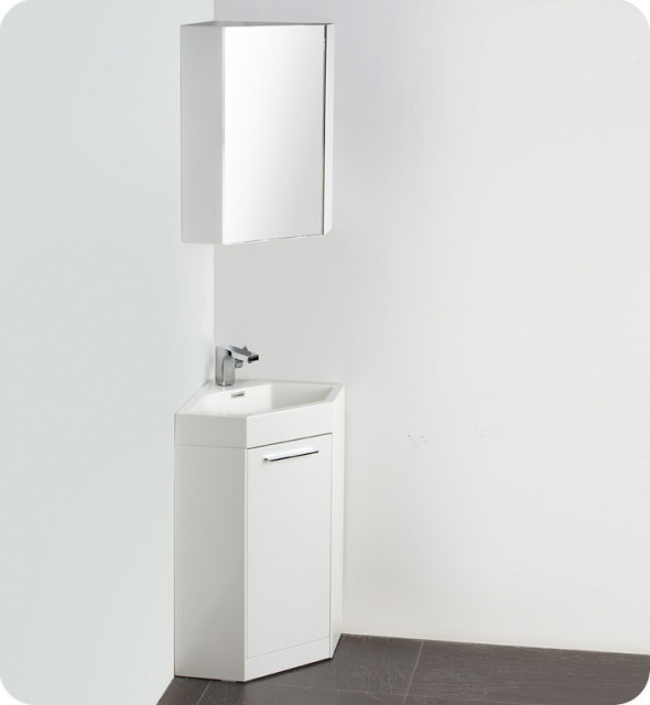 Fresca Coda 18" White Modern Corner Bathroom Vanity, 17.5"W x 17.5"D x ...