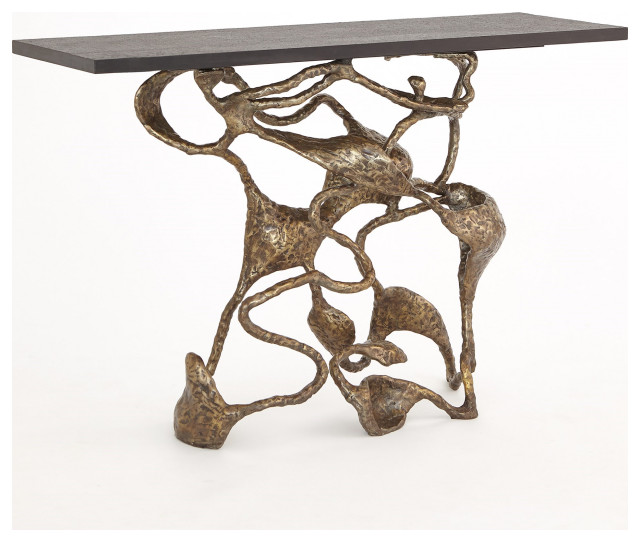 Modern Abstract Sculptural Vines Console Table Bronze Black Marble ...