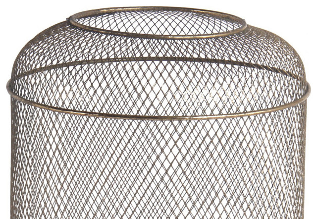 Wire Mesh Cylindrical Metal Lantern with Glass Hurricane,Large,Antique ...