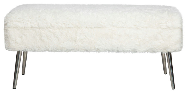 Huggy Luxury Plush Faux Fur Upholstered Storage Bench - Natural ...