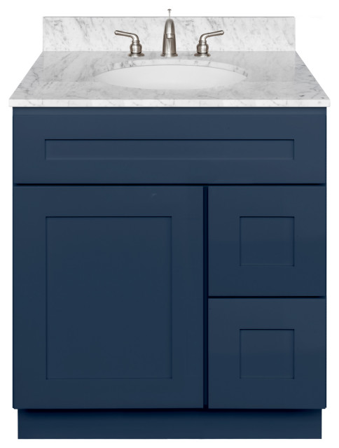 Vanity, Cara White Marble Top, LB4B Faucet - Transitional - Bathroom ...