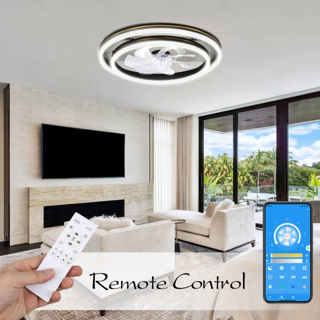 Flush Mount Ceiling Fan Reversible Dimmable Ceiling Lighting with ...