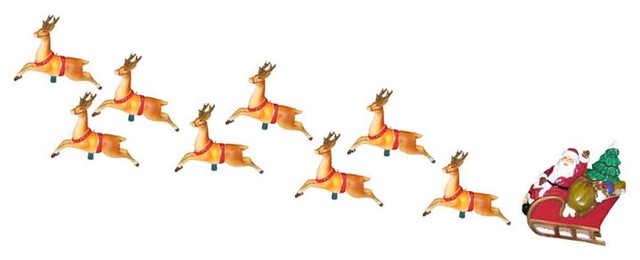 UL 10-Light Santa Sleigh and Eight Reindeer Light Set - Contemporary ...