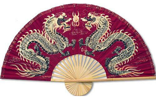 Maroon Dragons Chinese Wall Fan, 40'' - Asian - Decorative Objects And ...