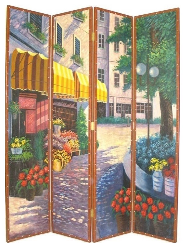 Wayborn Hand Painted Floral Street Scene Room Divider - Contemporary ...