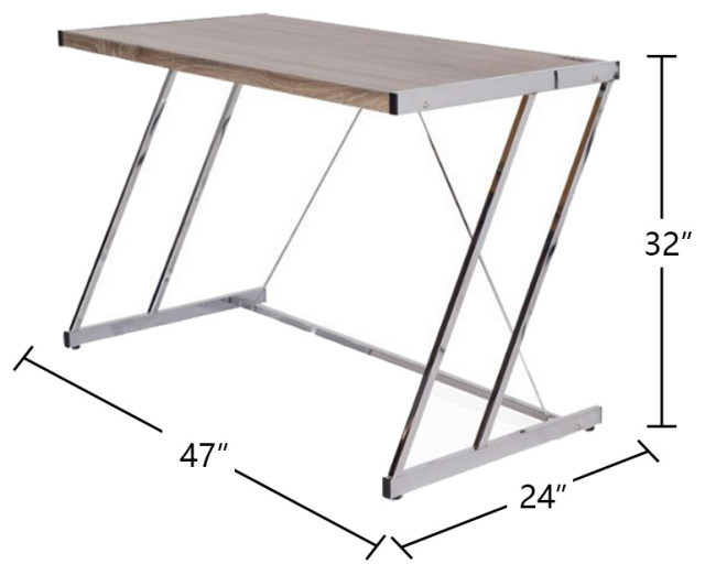 Metal Frame Desk With USB Port, Weathered Oak and Chrome - Contemporary ...