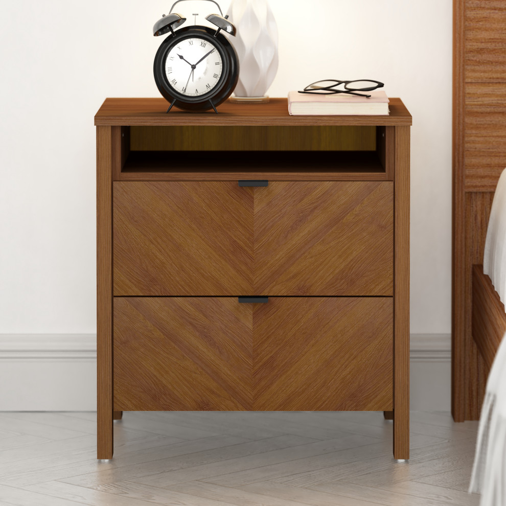 Weiss 2-Drawer Amber Walnut Nightstand (22.7 in. H x 20.9 in. W x 15.7 ...