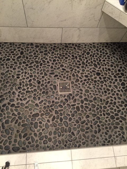 12x12 Glazed Charcoal Black Pebble Tile, Mesh Backing for Shower ...