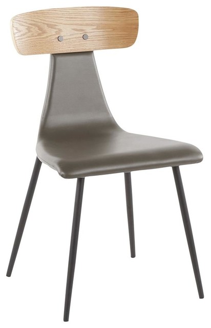 Elio Chair in Black Metal, Clay Grey Faux Leather and Natural Wood-Set ...