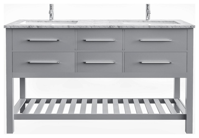 Eviva Natalie 60 Gray Freestanding Double Sink Bathroom Vanity White ...