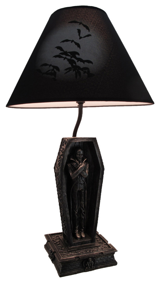 Dark Dawning Vampire in the Coffin Black Table Lamp and Fabric Shade ...