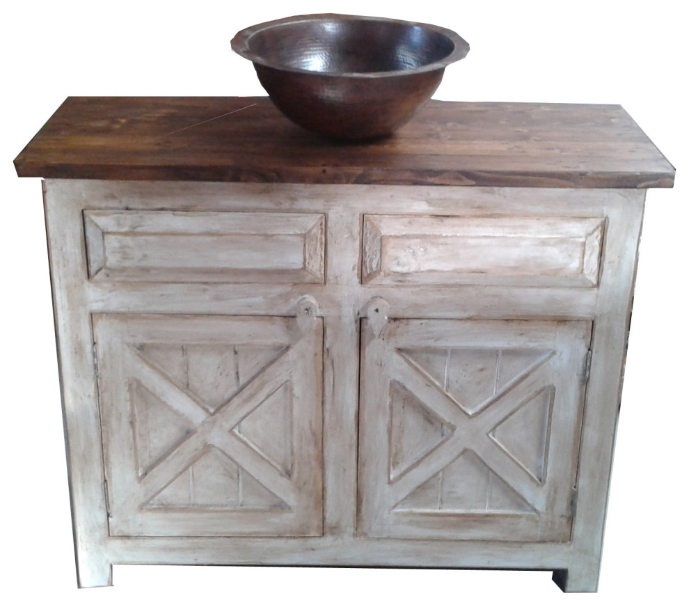 Farmhouse White washed Bathroom Vanity, 40x20x32 - Farmhouse - Bathroom ...