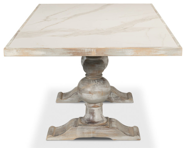 Small 81" Trestle Dining Table Gray Gloss Top - French Country - Dining ...