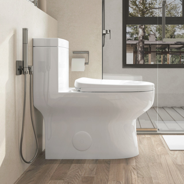 Sinber 28" One Piece Bathroom Toilet with Cotton White Finish and and ...