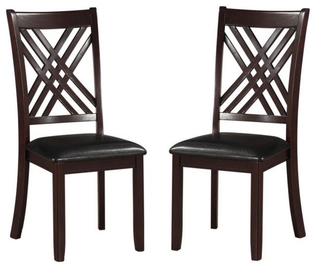 Set of 2 PU Upholstered Side Chair, Black/Espresso Finish ...