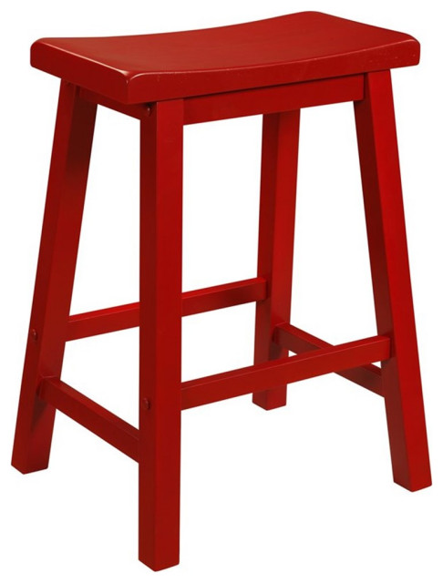 Home Square 24" Wood Counter Stool in Crimson Red - Set of 3, 3 ...