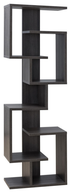 Benzara BM279735 Wood Bookcase, Geometric 7 Multi Layered Shelves, Gray ...