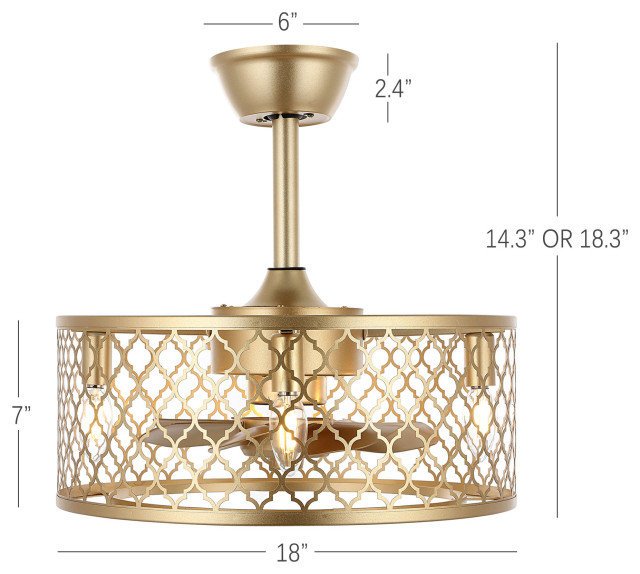 18" Modern 7-Blade Caged Ceiling Fan With Remote Control And Light Kit ...