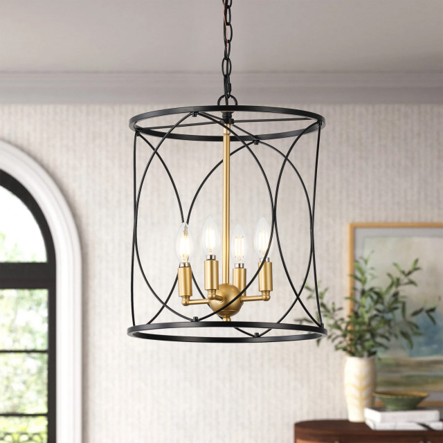 Farmhouse Metal Cylinder Frame 3-Light Pendant Lighting Fixture ...