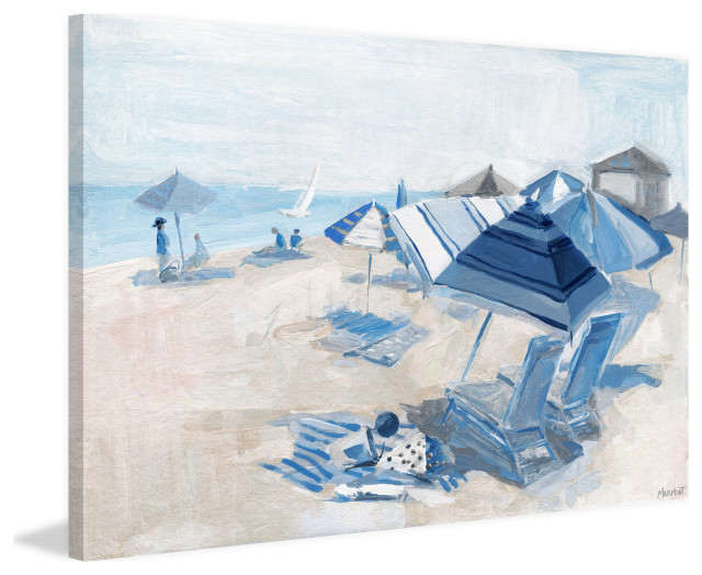 "Blue Beach Chairs" Painting Print on Wrapped Canvas, 36"x24" - Beach ...