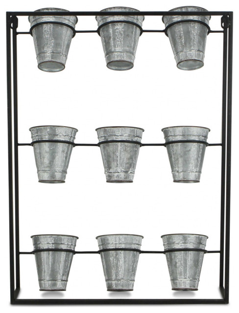 Nine Pot Metal Framed Wall Planter - Farmhouse - Outdoor Pots And ...