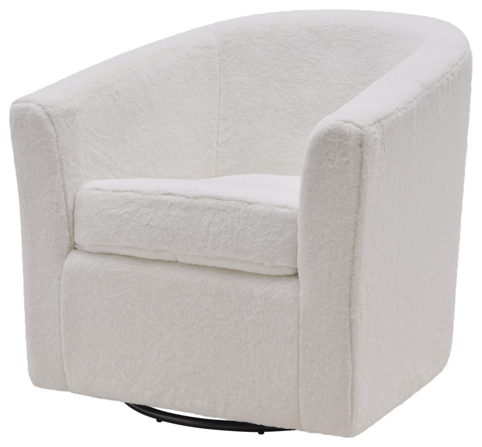 Blanche Faux Fur Fabric Swivel Chair, Fleece White - Transitional ...