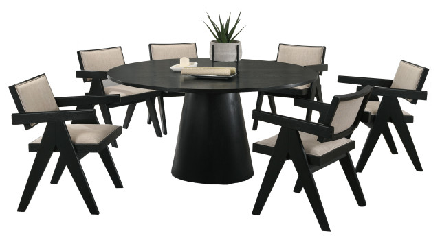 Jasper 7-Piece Ebony Black 59"W Round Dining Set - Transitional ...