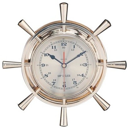 Brass Quartz Ship Wheel Clock - Beach Style - Wall Clocks - by Brass ...