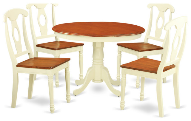 3-Piece Set, Round Kitchen Table, 2 Wood Dinette Chairs, Buttermilk ...