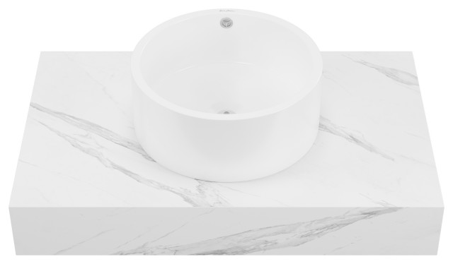Monaco 36" Floating Bathroom Shelf With Vessel Sink, White Marble - Modern - Bathroom Sinks - by ...