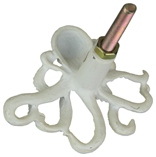 Set of 6 Distressed Finish Coastal White Cast Iron Octopus Drawer Pulls ...