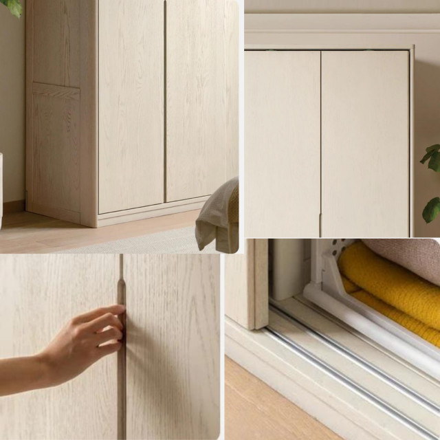 Oak Solid Wood Cream Wardrobe Sliding Door, 70.9x24.4x86.6 ...