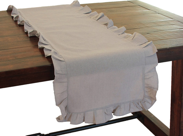 Ruffle Trim Solid Taupe Table Runner, 16'x54" - Traditional - Table ...