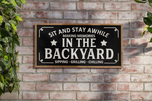 31.5" Wood Engraved Black Wall Sign, In the Backyard - Contemporary ...