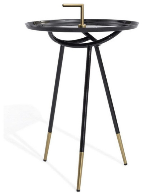 Caressa End Table, Black High Gloss, Gold Handle, Gold Finish Bottom ...
