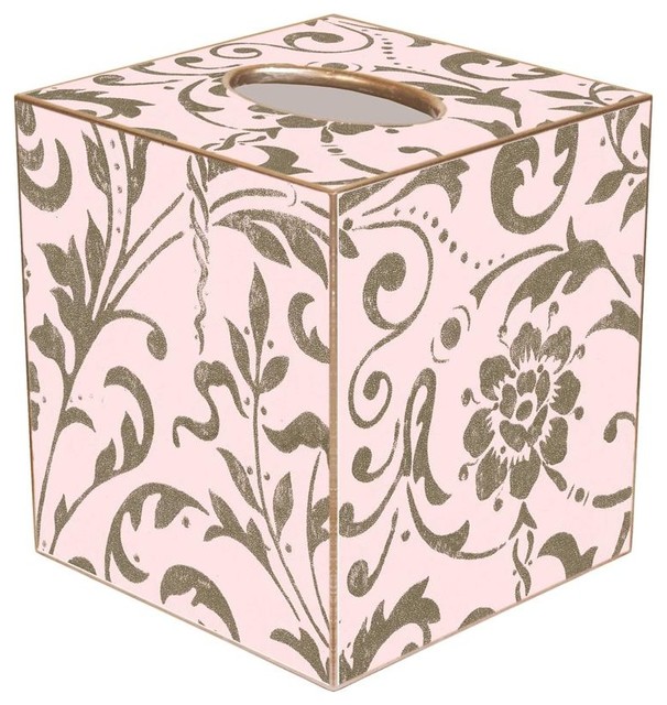 TB1289 - Pink & Taupe Damask Tissue Box Cover - Traditional - Tissue ...