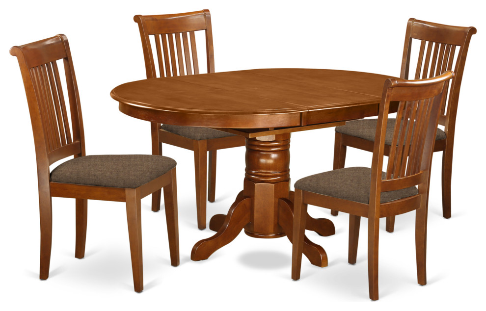 5Pc Dining Table Set 42x60" Oval Table and 4 Dining Chairs - Saddle ...