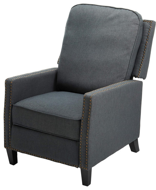 Transitional Grey and Dark Brown Recliner with Cushioned Seat and ...